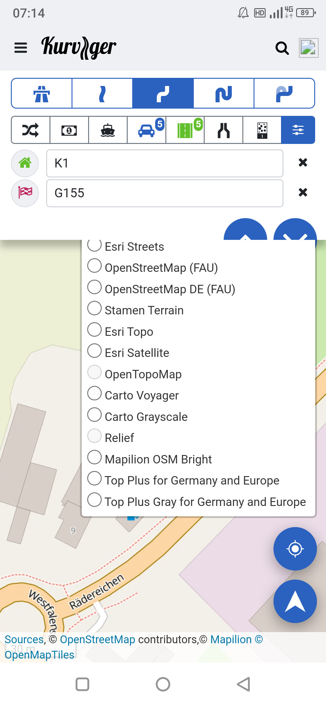 K3 BETA: MAP selector is not completely visible - App - Kurviger Forum